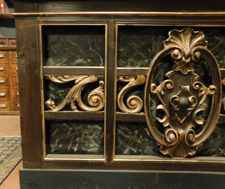 Antique Counter Top Table in Lacquered Gilded Wood, Faux Green Marble ...