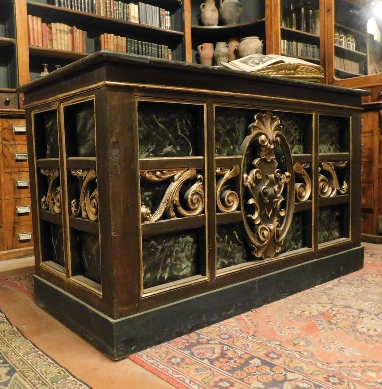 Antique Counter Top Table in Lacquered Gilded Wood, Faux Green Marble ...