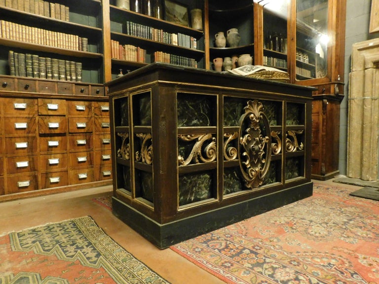Antique Counter Top Table in Lacquered Gilded Wood, Faux Green Marble ...