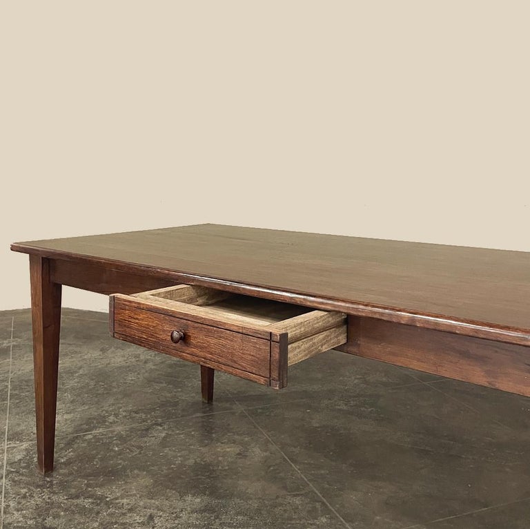 Antique Country French Farm Table with Inlaid Border For Sale at 1stDibs