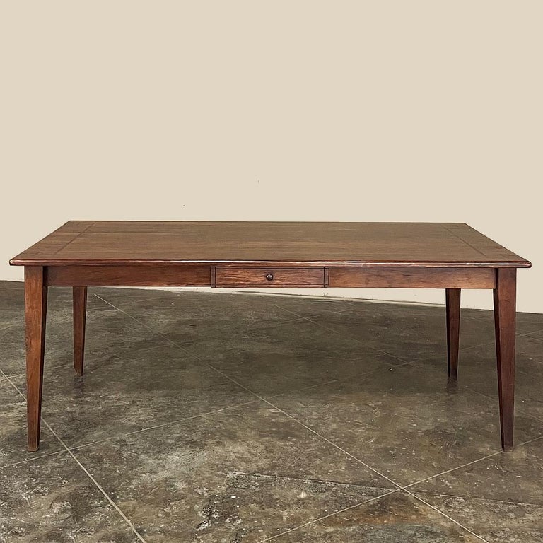 Antique Country French Farm Table with Inlaid Border For Sale at 1stDibs