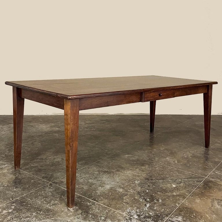 Antique Country French Farm Table with Inlaid Border For Sale at 1stDibs