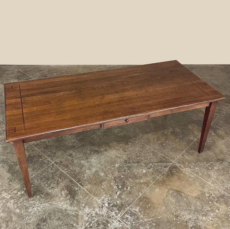 Antique Country French Farm Table with Inlaid Border For Sale at 1stDibs