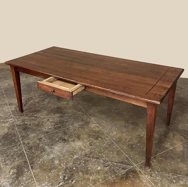 Antique Country French Farm Table with Inlaid Border For Sale at 1stDibs