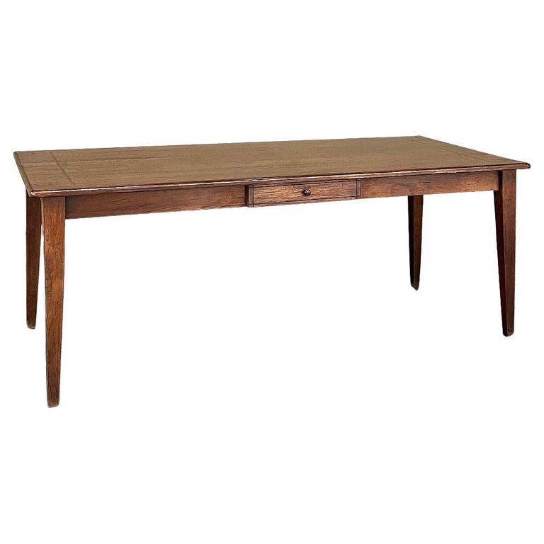 Antique Country French Farm Table with Inlaid Border For Sale at 1stDibs