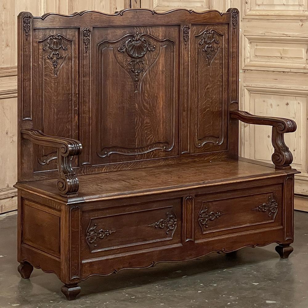 Antique Country French Louis XIV Hall Bench with Trunk For Sale at 1stDibs