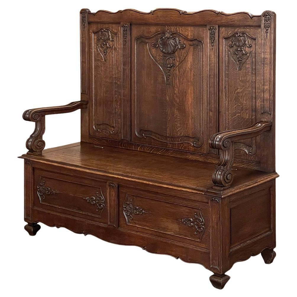 Antique Country French Louis XIV Hall Bench with Trunk For Sale at 1stDibs