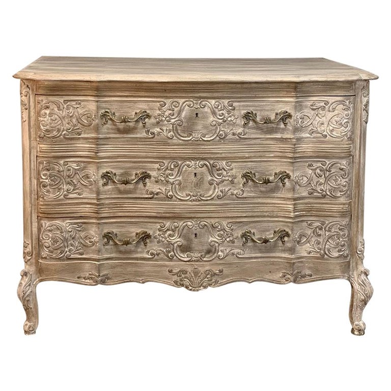 Antique Country French Whitewashed Oak Commode at 1stDibs