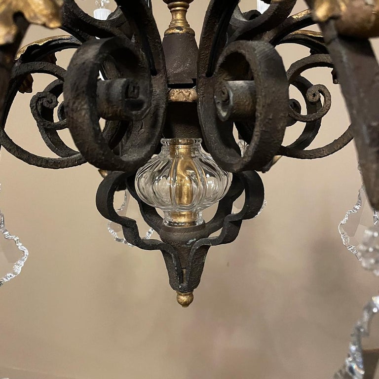 Antique Country French Wrought Iron and Crystal Chandelier For Sale at ...