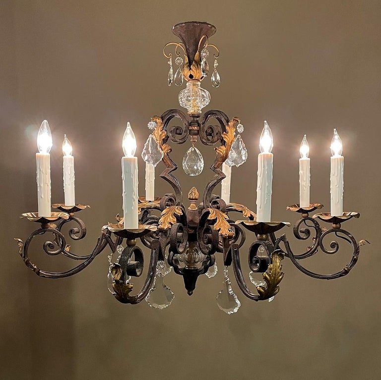 Antique Country French Wrought Iron and Crystal Chandelier For Sale at ...