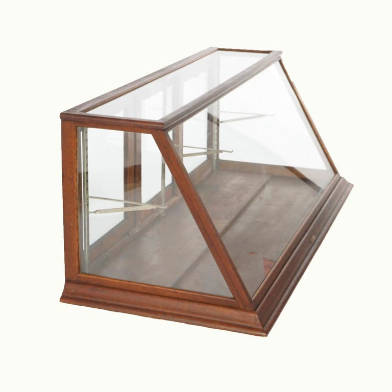 Antique Country Store Oak Table Top Slant-Front Display Case by Sun ...