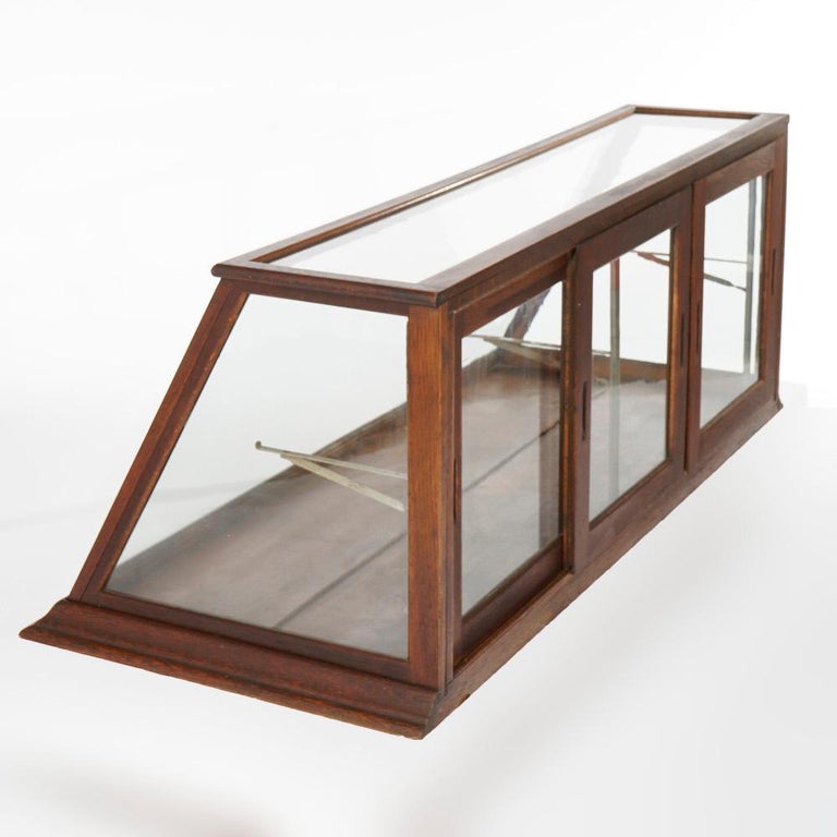 Antique Country Store Oak Table Top Slant-Front Display Case by Sun ...
