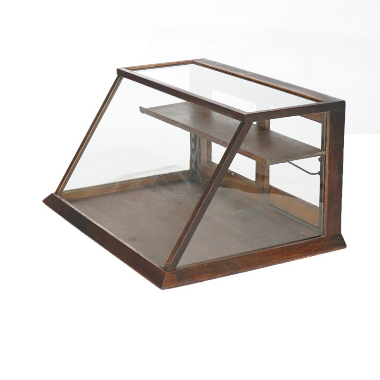 Antique Country Store Table Top Oak Slant Front Display Showcase, circa ...