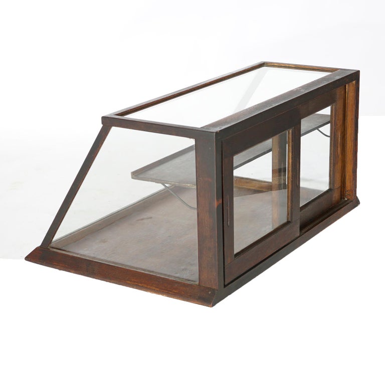 Antique Country Store Table Top Oak Slant Front Display Showcase, circa ...