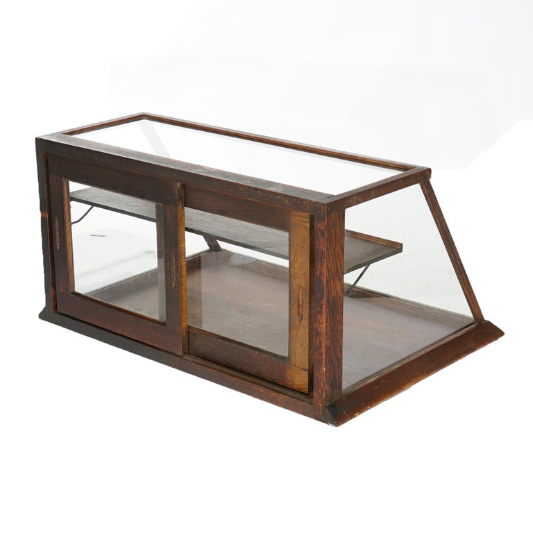 Antique Country Store Table Top Oak Slant Front Display Showcase, circa ...