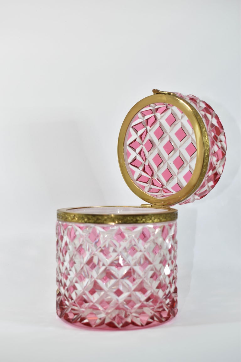 Antique Cranberry Pink and Clear Overlay Crystal Glass Casket Box For ...