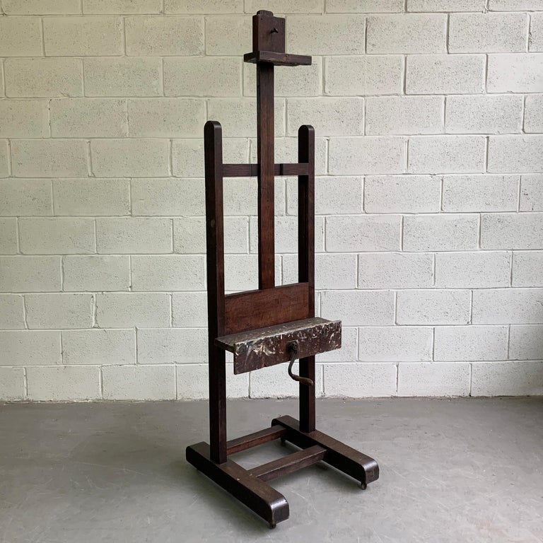 Antique Crank Adjustable Oak Artist Easel at 1stDibs
