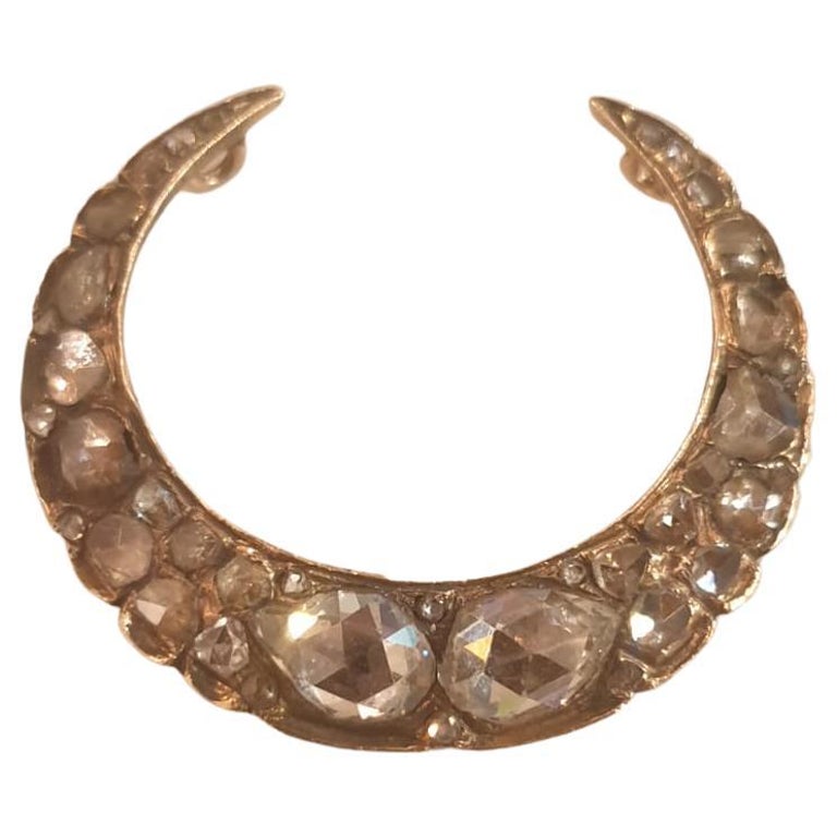 Antique Crescent Rose Cut Diamond Pendant For Sale at 1stDibs
