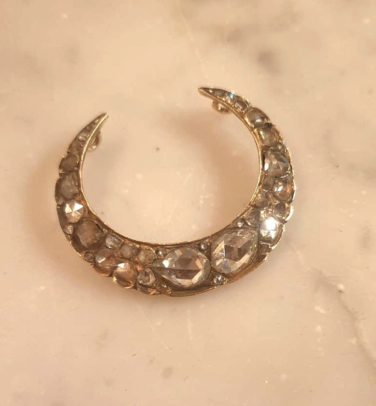 Antique Crescent Rose Cut Diamond Pendant For Sale at 1stDibs