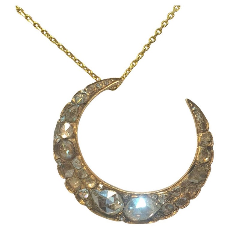 Antique Crescent Rose Cut Diamond Pendant For Sale at 1stDibs
