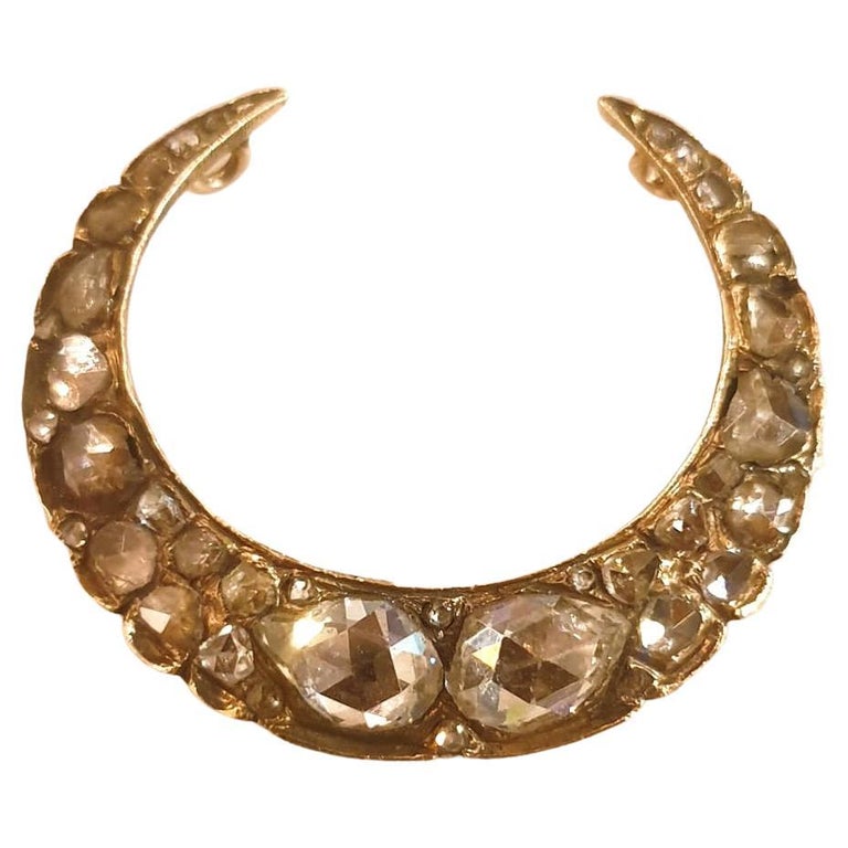 Antique Crescent Rose Cut Diamond Pendant For Sale at 1stDibs