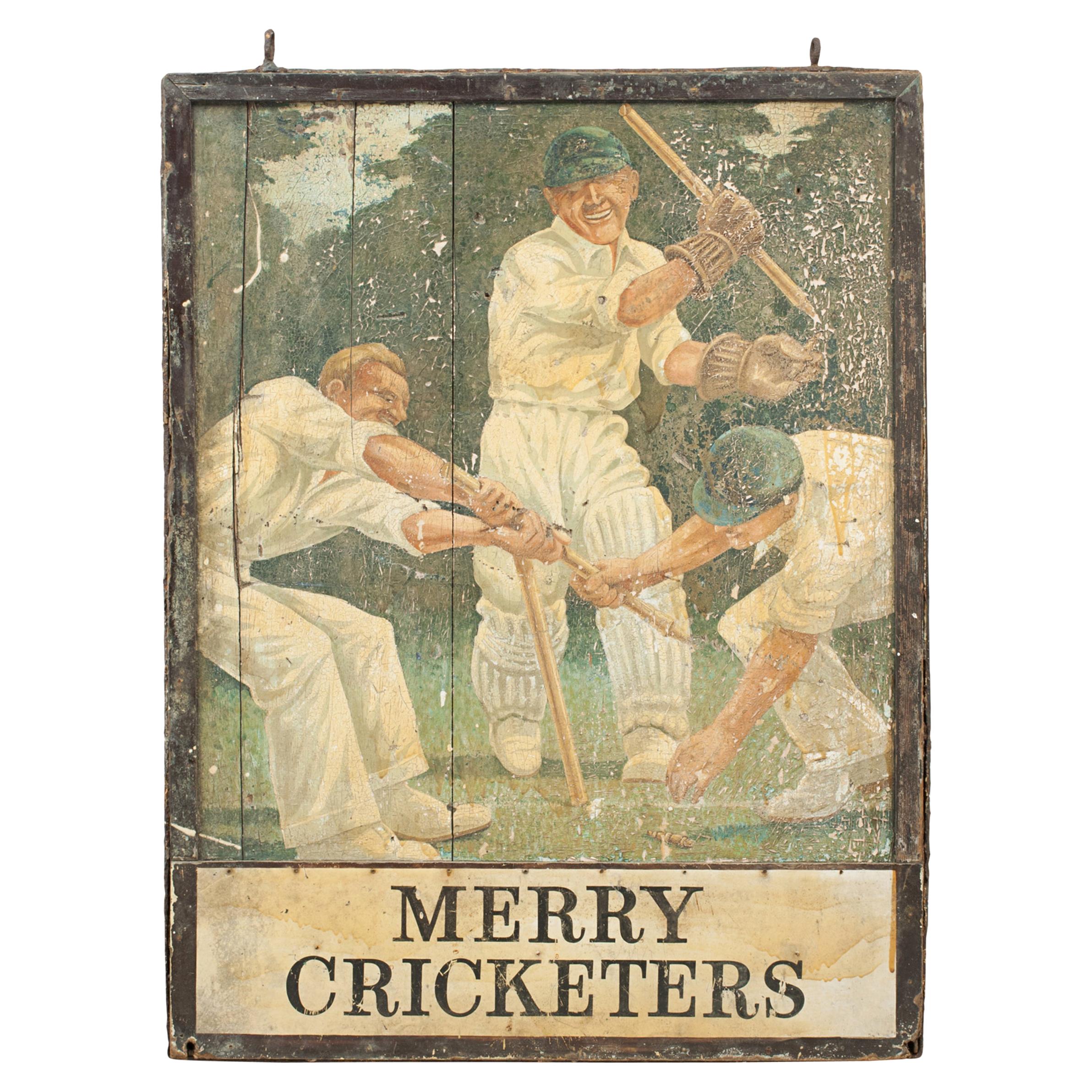 Antique Cricket Pub Sign, Merry Cricketers at 1stDibs