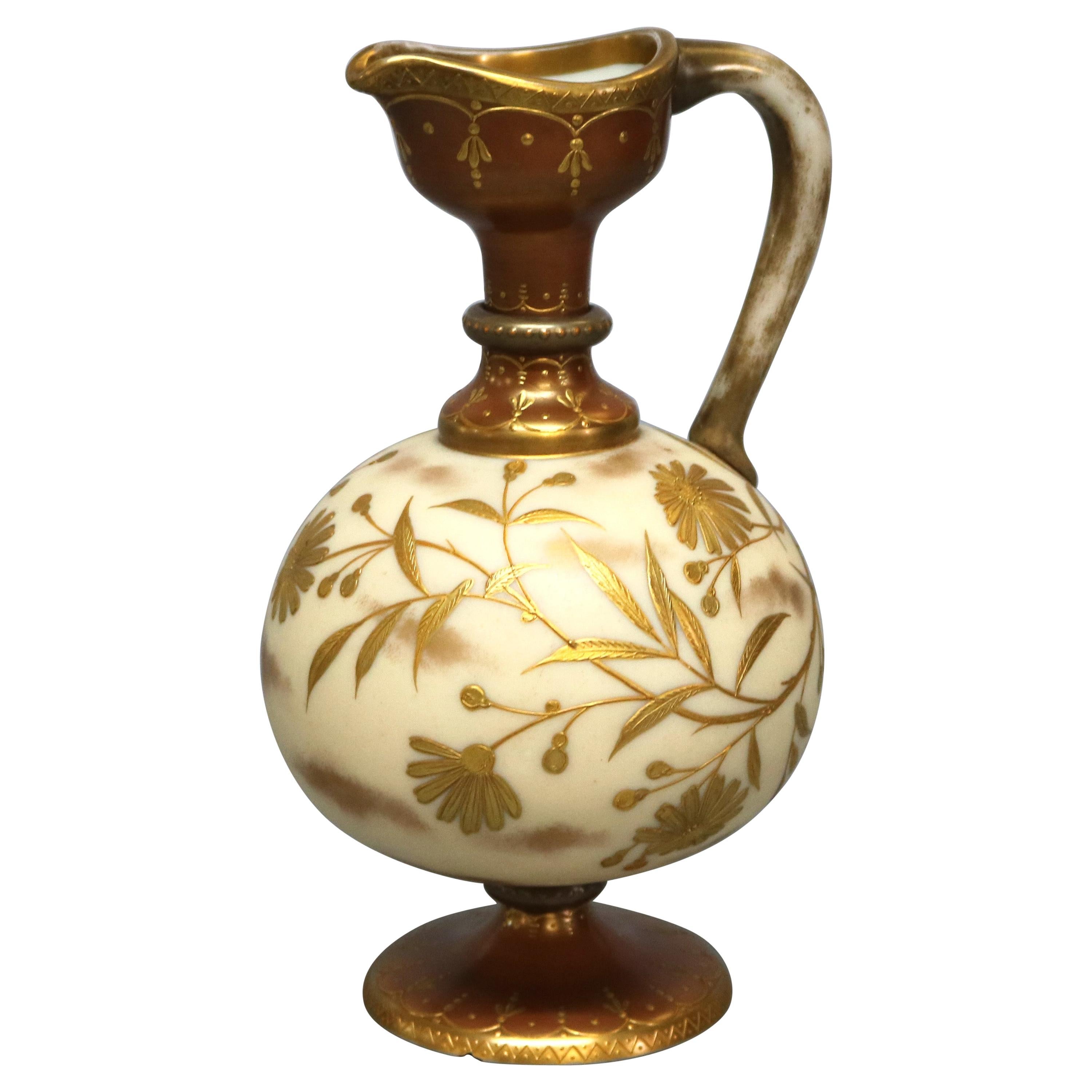 Mt Washington Royal Flemish Armorial Frosted Glass Ewer, circa 1900 For ...