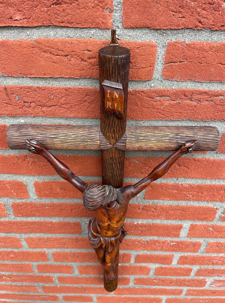 Antique Crucifix with A Unique Tree Trunk Style Wooden Cross and Corpus ...