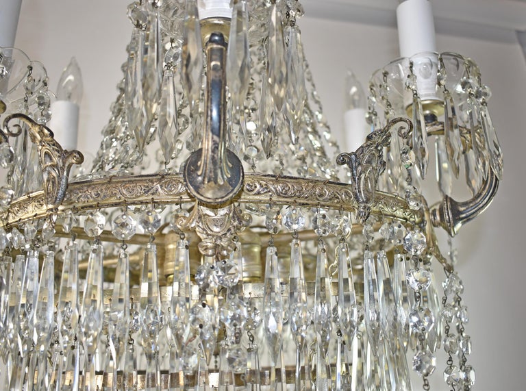 Antique Crystal and Brass Chandelier For Sale at 1stDibs