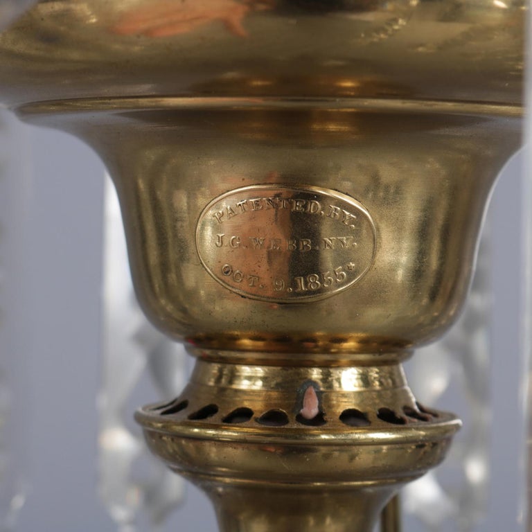 Antique Crystal and Brass J.G. Webb Electrified Solar Lamp with Prisms ...