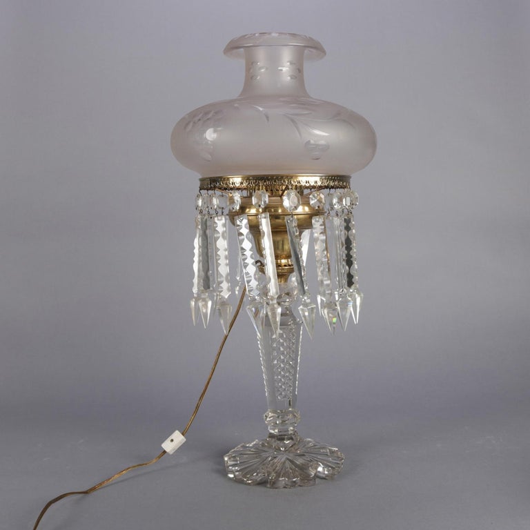 Antique Crystal and Brass J.G. Webb Electrified Solar Lamp with Prisms ...