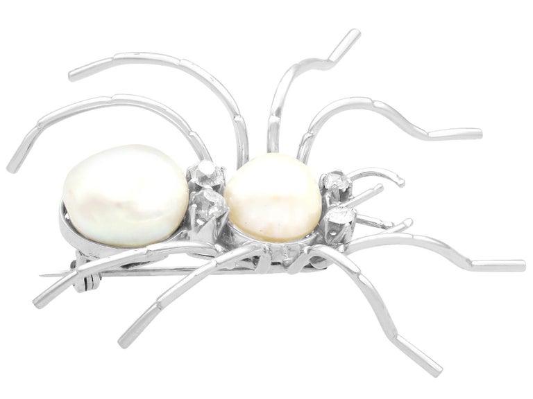 Antique Cultured Pearl and Diamond White Gold Spider Brooch Circa 1935 ...