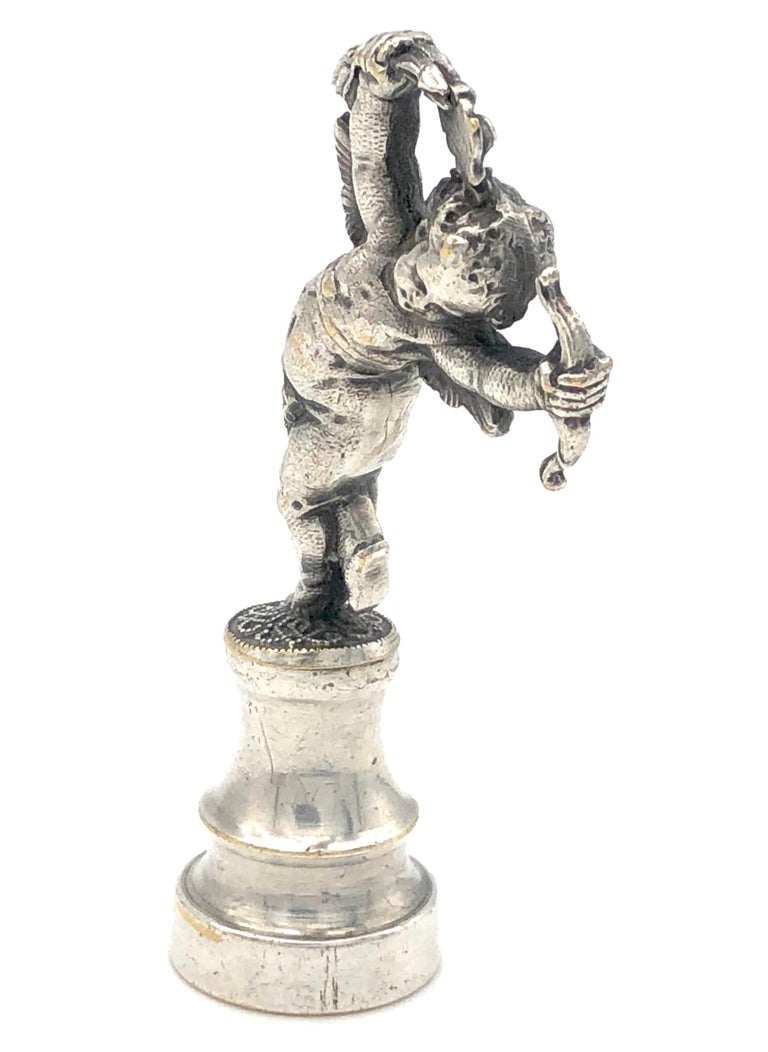 Antique Cupid Amor Dancer Lovetoken Bow Arrow Desktop Seal Silverplate ...