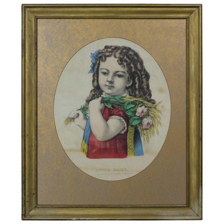 Antique Currier and Ives Little Daisy Lithograph Victorian Girl Flowers ...