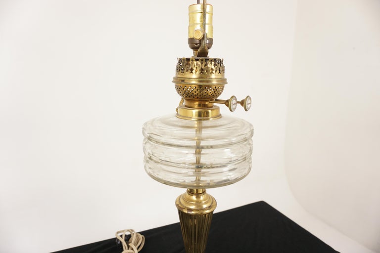 Antique Cut Glass and Brass Coal Oil Lamp and Shade, England 1900, H926 ...