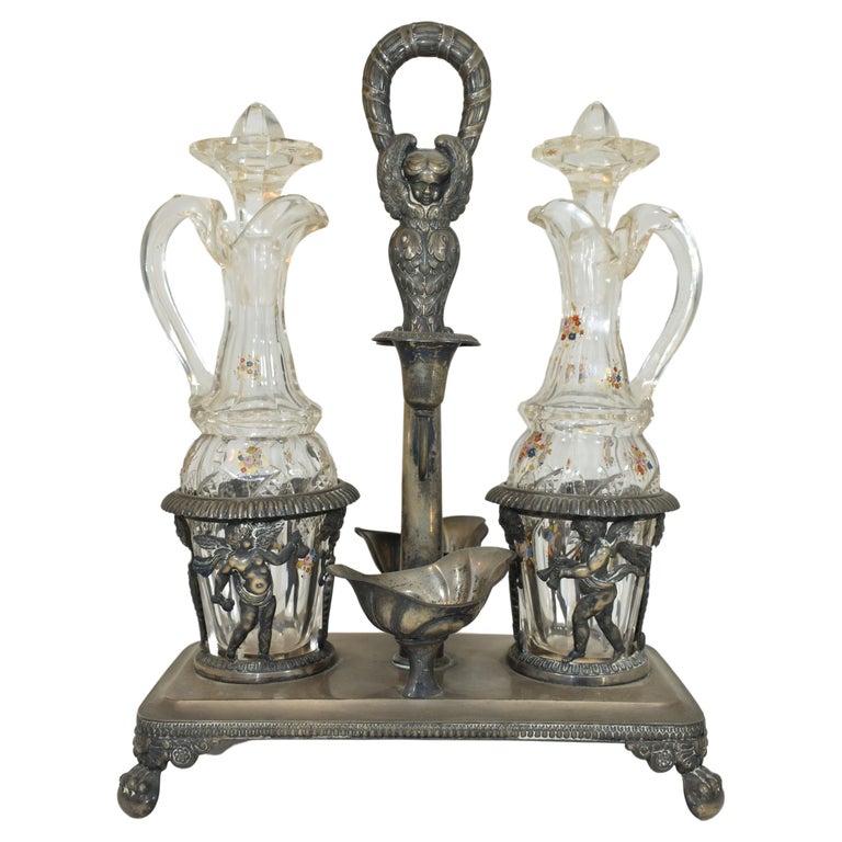 Antique Cut Glass and Metal Oil and Veniger Cruet Set, 19th Century For ...