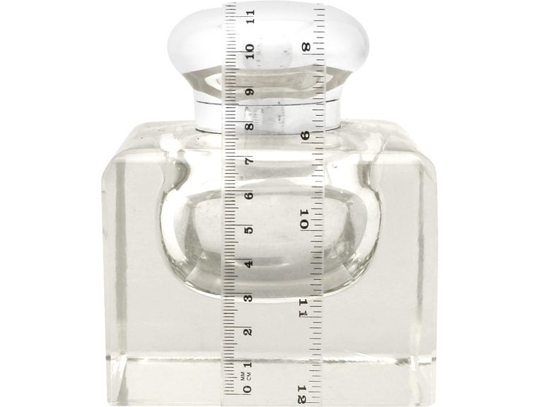 Antique Cut Glass and Sterling Silver Desk Inkwell For Sale at 1stDibs
