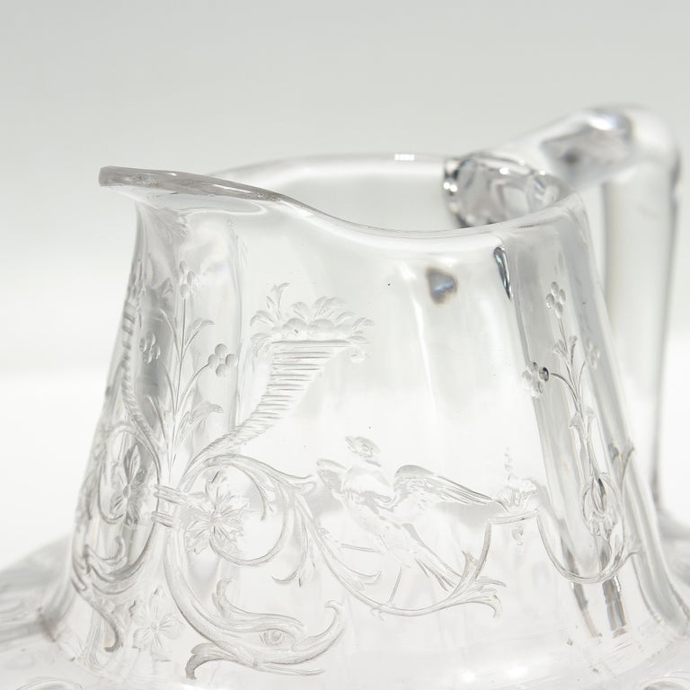 Antique Cut Glass Pitcher With Birds And Phoenix Attributed To Stevens And Williams For Sale At