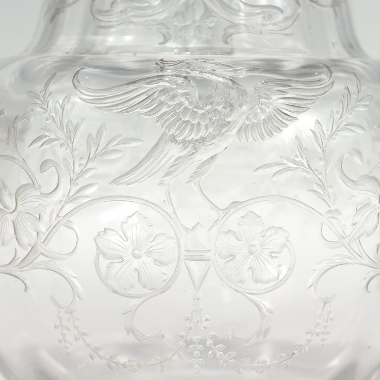Antique Cut Glass Pitcher with Birds and Phoenix Attributed to Stevens ...