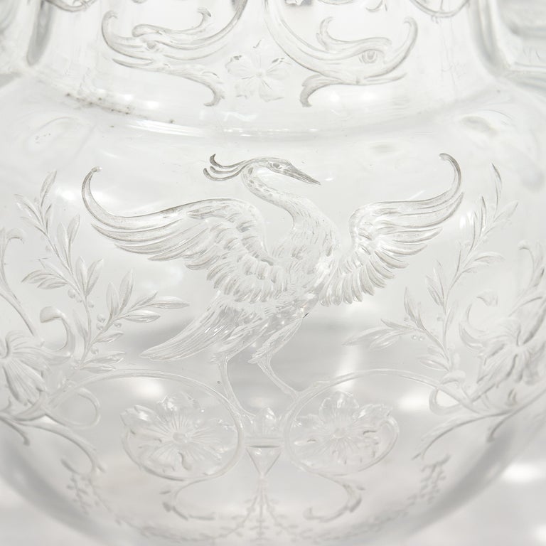 Antique Cut Glass Pitcher with Birds and Phoenix Attributed to Stevens ...
