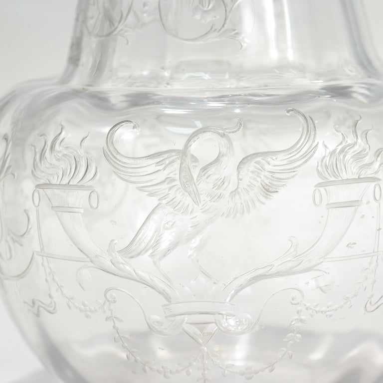 Antique Cut Glass Pitcher with Birds and Phoenix Attributed to Stevens ...