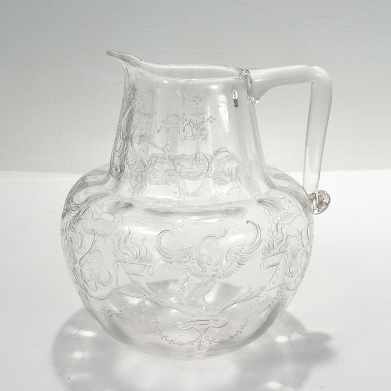 Antique Cut Glass Pitcher with Birds and Phoenix Attributed to Stevens ...