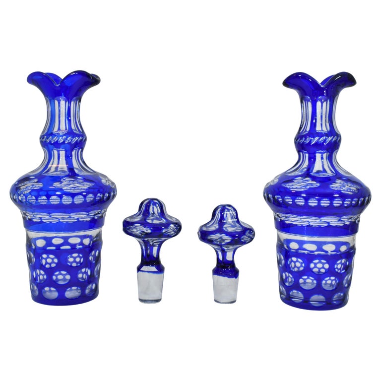 Antique Cut Overlay Glass and Silver Plated Cruet Set, France, 19th ...