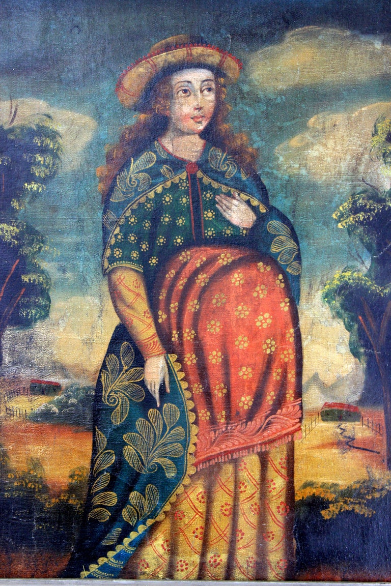 Antique Cuzco School oil on hardboard painting, Expecting Madonna, 18th ...