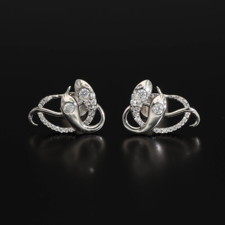 Antique CZ Diamond Snake Earrings, Victorian Revival Silver Snake ...