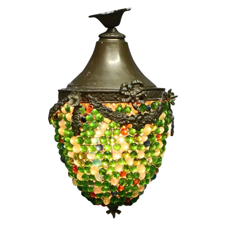 Antique Czechoslovakia Blown Glass Beaded Urn Pendant Ceiling Light at ...