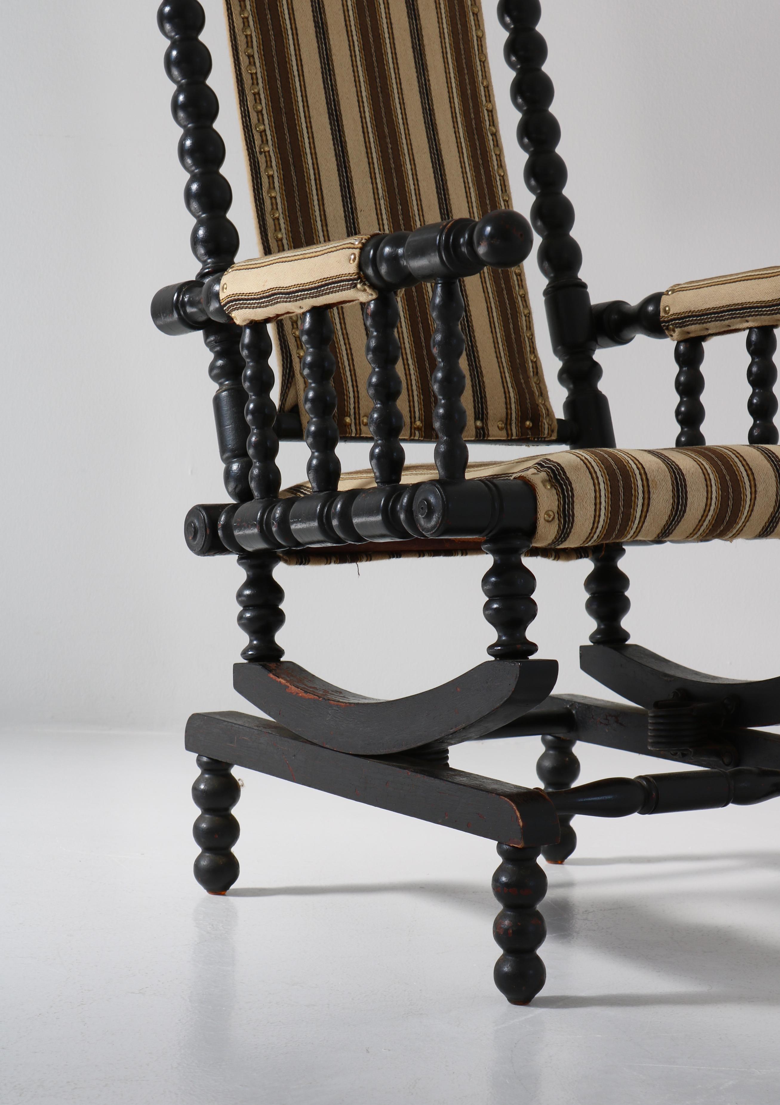 Antique Danish Bobbin "Rokkestol" Rocking Chair Black Lacquered and ...