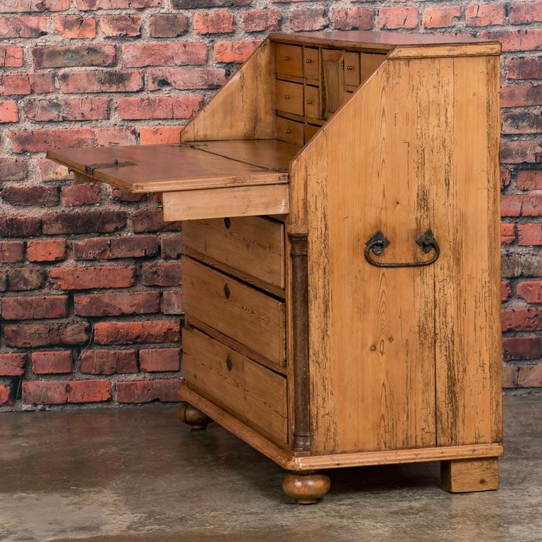 Antique Danish Country Pine Bureau / Drop Front Desk at 1stDibs