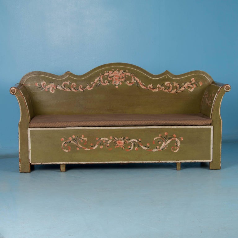 Antique Danish Folk Art Painted Storage Bench at 1stDibs