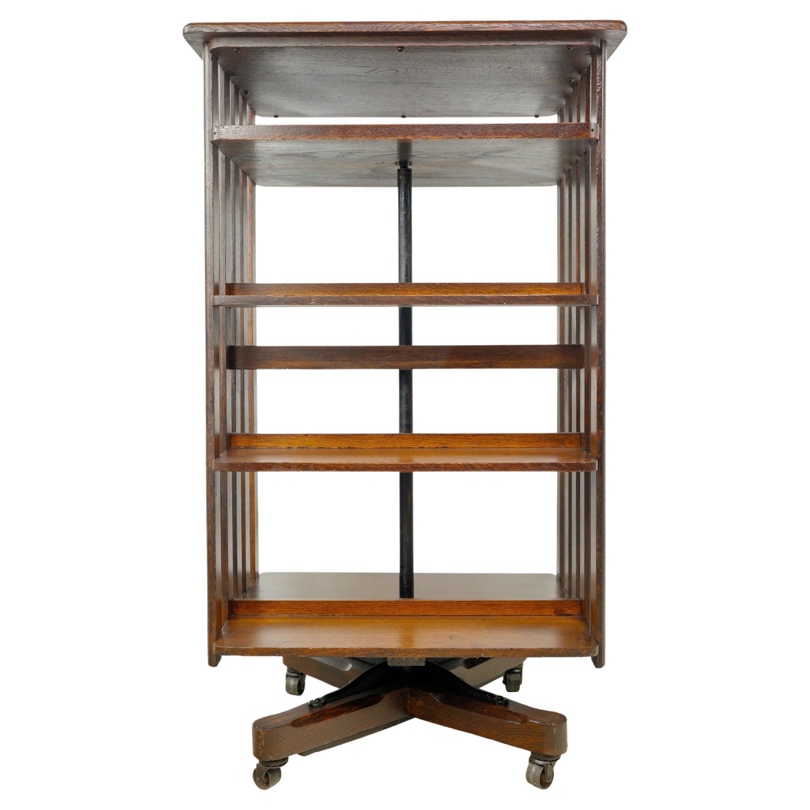 Antique Danner Multi Tier Revolving Tiger Oak Bookcase For Sale at 1stDibs